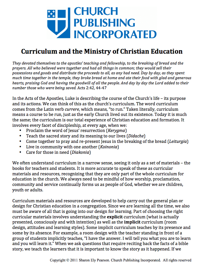Curriculum Choices for Christian Education